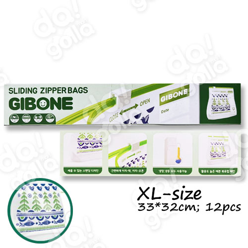 Gibone Fresh Keeper Sliding Zipperbag (XL) - 33*32cm 12pcs (Green) _ 프레시키퍼 슬라이딩 지퍼백 (특대형) - 시그니처 ...