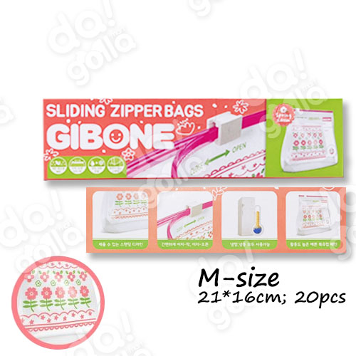 Gibone Fresh Keeper Sliding Zipperbag (M) - 21*16cm 20pcs (Pink) _ 프레시키퍼 슬라이딩 지퍼백 (중형) - 핑크 (20매 ...
